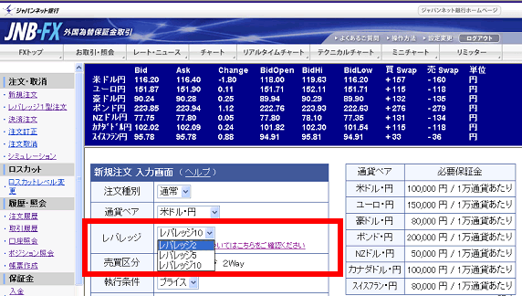 ジャパンネット銀行:Japan Net Bank｜「JNB-FX」 レバレッジ選択注文機能の提供開始について｜